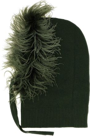 P.A.R.O.S.H. Feather-Trimmed Virgin Wool Balaclava - Green
