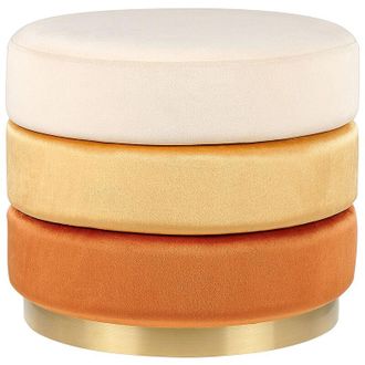 Beliani Pouf en Velours Orange Assise Suppl&eacute;mentaire de Salon Repose-Pieds Glamour Louin