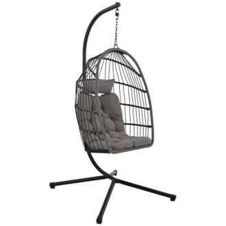 DRAWER Fauteuil oeuf suspendu de jardin en corde et m&eacute;tal - Gris anthracite - Sully