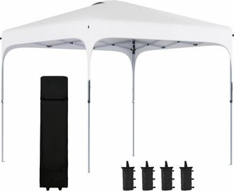OUTSUNNY Tonnelle barnum automatique pop-up dim. 2,53L x 2,53l x 2,68H m hauteur r&eacute;glable nombreux accessoires inclus acier oxford blanc