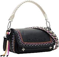 Desigual Sac à bandoulière brodé de taille moyenne, Noir, Taille unique