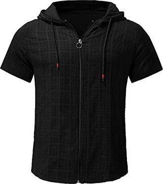 Generic Sweat à capuche décontracté pour homme - Sweat à capuche à manches courtes - Cordon de serrage - Fermeture éclair intégrale - Style athlétique - Tenda