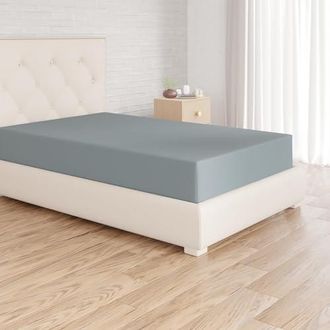 Amazon Basics Spannbettlaken, 90 x 190 x 30 cm, Mikrofaser, Spannbetttuch - Matratzenhöhe bis 30 cm, Spa Blau