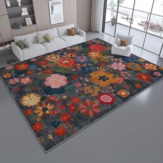 Generic Tapis de Salon Imprim&eacute; R&eacute;tro Botanique Color&eacute; Floral th&egrave;me Moquette Antid&eacute;rapant Lavable &agrave; Poils Ras, Orange &Eacute;cologique Int&eacute;rieur pour Chambre denfant
