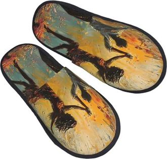 Generic Dansez Avec La Musique Unisexe Slippers Peluche Chaussons Respirantes Pantoufles Pour Int&eacute;rieur Hiver Maison L