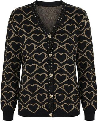 Miamoda Strickjacke Strickjacke Straight Fit goldenes Herzmuster