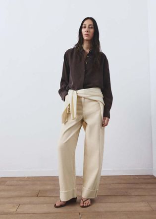 Mango Jean balloon ourlet &agrave; revers vanille - Femme - 32 - MANGO