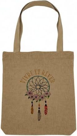Fabulous Sac Shopping Tote Bag Aspect Lin - Vivre et R&ecirc;ver Boh&eacute;mien Chic Hippie Culture - Sac de Courses Toile Epaisse 360g Beige Naturel Cabas Port&eacute; Epaule So