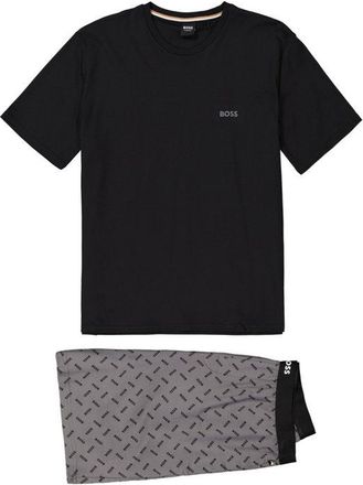 HUGO BOSS Herren Schlafanz&uuml;ge schwarz Jersey-Baumwolle Gemustert