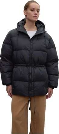 Estro & Luminara Femme, Vestes, Noir, Taille: 42 FR Veste doudoune &agrave; cordon de serrage &agrave; la taille