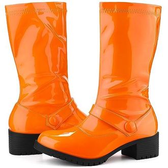 Allegra K Bottes de Combat &agrave; Talons &eacute;pais et &agrave; Fermeture &agrave; glissi&egrave;re pour Femmes Orange 41