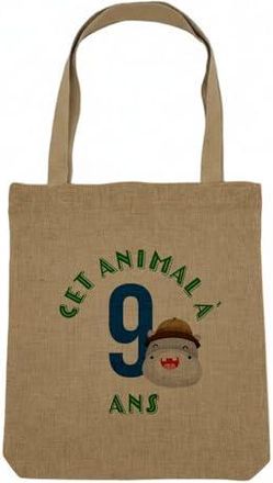 Fabulous Sac Shopping Tote Bag Aspect Lin - Cet Animal &Agrave; 9 Ans Anniversaire Celebration Enfant Cadeau Safari Theme - Sac de Courses Toile Epaisse 360g Beige Na