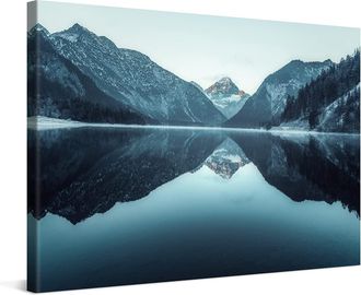 Picanova Bild auf Leinwand Bergsee Plansee 120x80cm Leinwandbild - Premium Leinwanddruck - Wandbild Kunstdruck Auf 2cm Holz-Keilrahmen Wohnzimmer Wanddekoratio