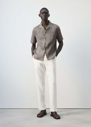 Mango Chemise regular fit 100 % lin marron moyen - Homme - XXL - MANGO MAN