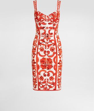 Dolce & Gabbana Kurzes Kleid Aus Charmeuse Mit Majolika-print - Frau Kleider Mehrfarbig 38