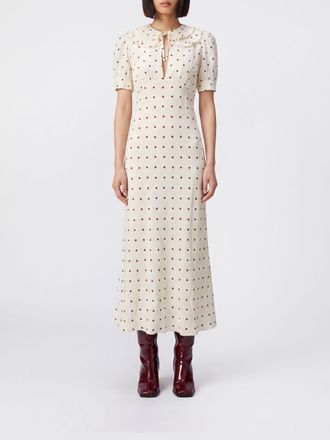 Alessandra Rich Robe fourreau midi en soie &agrave; pois avec d&eacute;collet&eacute; en goutte deau