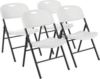 Amazon Basics Klappstühle aus Kunststoff und Metall, 4er-Set, Campingstuhl, Küchenstuhl, drinnen und draußen, Weiß, bis 158 kg