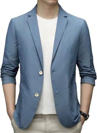 Generic Kyayu Veste d&eacute;t&eacute; en soie glac&eacute;e pour homme - Blazer daffaires &agrave; revers - Manteaux de sport d&eacute;t&eacute; pour homme, bleu, 3XL