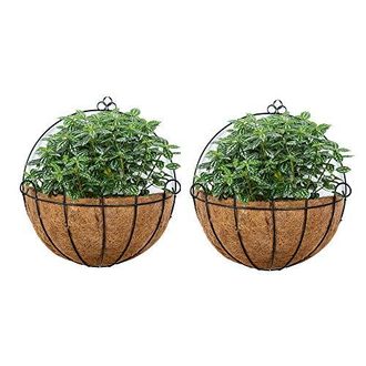 Nuptio 2 Pi&egrave;ces Cl&ocirc;ture Jardini&egrave;res Suspendues Jardini&egrave;re M&eacute;tal Jardini&egrave;re Suspendue Panier Plante avec Rev&ecirc;tements Noix Coco pour les Jardini&egrave;res, Fil Grand