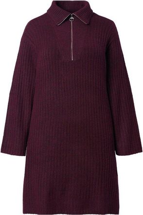 Ulla Popken Midikleid Strickkleid A-Linie Rippstrick Troyerkragen