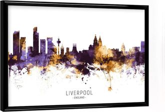 artboxONE Poster mit schwarzem Rahmen 18x13 cm St&auml;dte Liverpool Skyline PurpleGold - Bild Liverpool Cityscape England