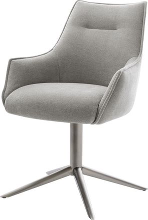 DELIFE Esszimmerstuhl Alja-Flex mit Armlehnen Fu&szlig;kreuz Graphit Strukturstoff Soft Grau 360&deg; drehbar Wippfunktion Taschenfederkern