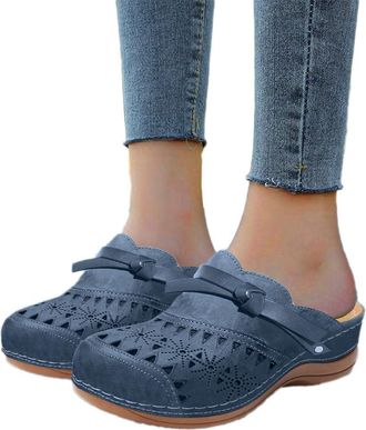 Onsoyours Pantoletten Damen Slip On Mule Hausschuhe Sommer Leicht Pantoletten mit Atmungsaktive Freizeit Schuhe rutschfest Weiche Sohle Gartenschuhe D Marine 42