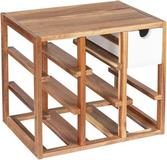 WENKO Weinregal Acina, hochwertiges Regal für bis zu 8 Flaschen, mit integrierter Schublade für Korkenzieher & Ausgießer, natürliches Akazienholz ökologisch