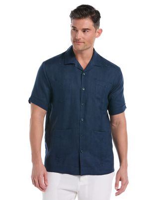 Cubavera Herren Guayabera-Hemd, 100% Leinen, kurz&auml;rmelig, Knopfleiste, Vier Taschen, Camp-Kragen, Biesen-Detail, leicht, Titan, L