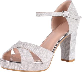 Elara Damen Sandaletten Trichter Absatz Strass Chunkyrayan 8173-GL-Silver-37