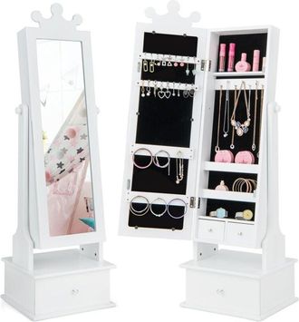 Costway Costway - 2 en 1 Armoire &agrave; Bijoux Enfants avec Miroir, Organisateur &agrave; Bijoux en Forme Couronne avec 3 Tiroirs, 2 Angles dInclinaison(90&deg;/94&deg;)