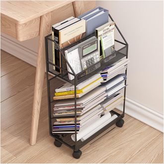 Generic Mobiles B&uuml;cherregal mit Rollen, 5-st&ouml;ckiges, offenes, multifunktionales Metallregal for Studenten im Wohnheim, Wohnzimmer, Zuhause oder in der Schule(