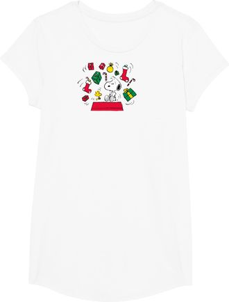Peanuts Snoopy & Woodstock Weihnachts&uuml;berladung T-Shirt, Offizielles Lizenzprodukt, Wei&szlig;, Kurzarm, Crew-Kragen, T-Shirt, Unisex, Small, EU 38/40