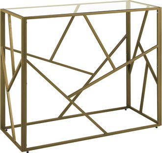 Beliani Konsolentisch Hartglas mit Metallgestell Gold geometrischer Rahmen Glamour Wohnzimmertisch Beistelltisch Orland