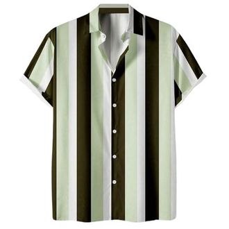 Generic Chemise de croisi&egrave;re carib&eacute;enne d&eacute;contract&eacute;e ray&eacute;e &agrave; manches courtes boutonn&eacute;e pour la plage hawa&iuml;enne tropicale amusante Mexique hawa&iuml;enne palmier &eacute;t