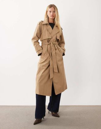 Abercrombie & Fitch trench-coat long ceintur&eacute; camel-Neutre
