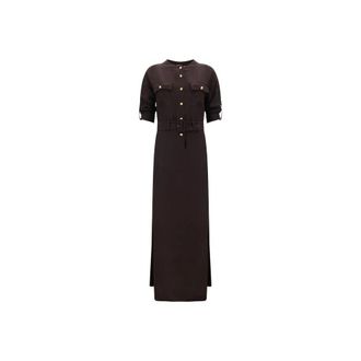 Tom Ford Verstellbares Taillenband Langes Kleid mit Knopfleiste vorne - - Dresses - Damen - Braun - 2XS