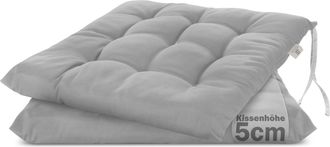 Brandsseller 2er Set Stuhlkissen 40x40x5 cm Sitzkissen Polster Stuhlauflage mit Halteb&auml;ndern Dekokissen f&uuml;r Indoor Outdoor gesteppt - Hellgrau