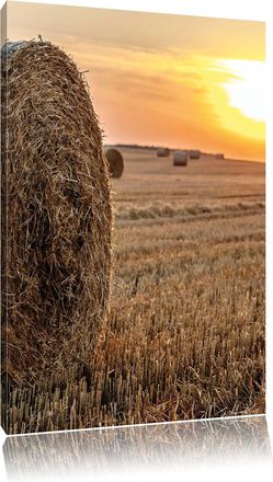 Pixxprint Strohballen auf Feld, Größe: 100x70cm, Leinwandbild, fertig gespannt, Wandbild, Dekoration, Kunstdruck, kein Poster