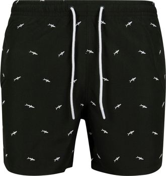 Urban Classics Herren Badehose Embroidery Swim Shorts, Badeshorts mit Miniatur-Stickereien, schnelltrocknend, Shark/Black/White, M