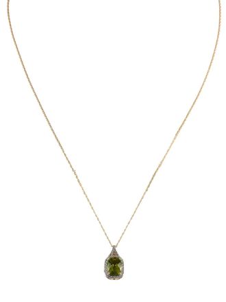 Luxury Bazaar collier en or 14ct à pendentif serti de péridot et de diamants - Vert
