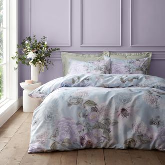 Catherine Lansfield RHS x Floral Serenity So Soft Bettw&auml;sche-Set mit Kissenbez&uuml;gen, f&uuml;r Super-Kingsize-Bett, Blau