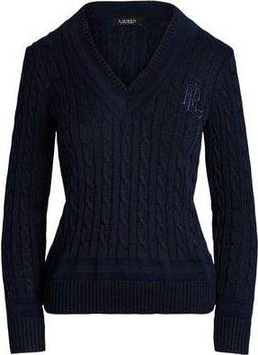 Ralph Lauren Pull &agrave; logo brod&eacute; en maille torsad&eacute;e de coton m&eacute;lang&eacute;