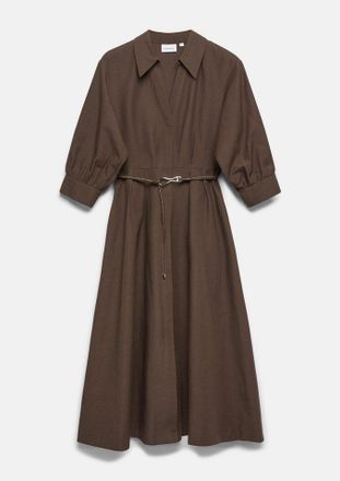 Comma Midikleid Kleid Hemdblusenkleid aus Leinenmix mit G&uuml;rtel