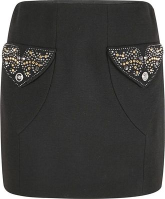 Versace Femme, Jupes, Noir, Taille: 36 FR Studded Wool Mini Skirt