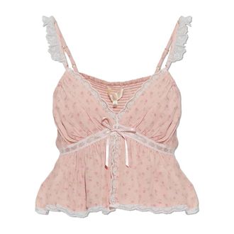 LoveShackFancy Nicoleta Blumen-Krepp-Oberteil - - Tops - Damen - Rosa - M