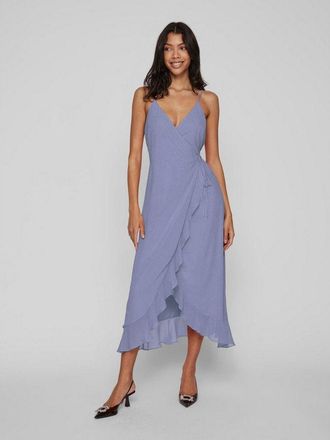 Vila Abendkleid Elegantes Wickelkleid mit Spaghettiträger Volant Rüschen Dress (lang) VIGRAPILLA SINGLET MIDI DRESS/DC/SU