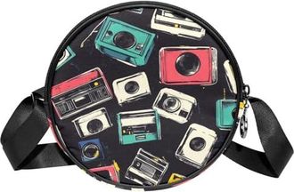 Generic Sac &agrave; bandouli&egrave;re rond pour femme, sac &agrave; bandouli&egrave;re r&eacute;tro avec fermeture &eacute;clair, bretelles r&eacute;glables, sac &agrave; main rond d&eacute;contract&eacute; pour femmes et fill