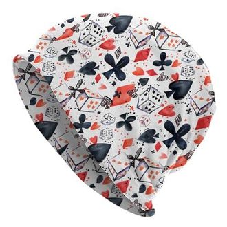 Generic Bonnet Chasse Motif De Carte À Jouer Casino Douillet Revers Beanie Doux Knitted Hat pour La Rue Ski Course