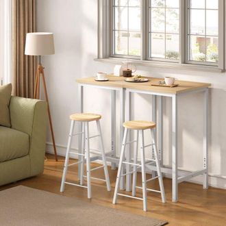 Woltu Bartisch Stehtisch mit Metallrahmen, Hochtisch Bistrotisch eckig, Bartresen für Bar Küche Wohnzimmer, 60x100x60 cm, Weiß helle Eiche - Woltu